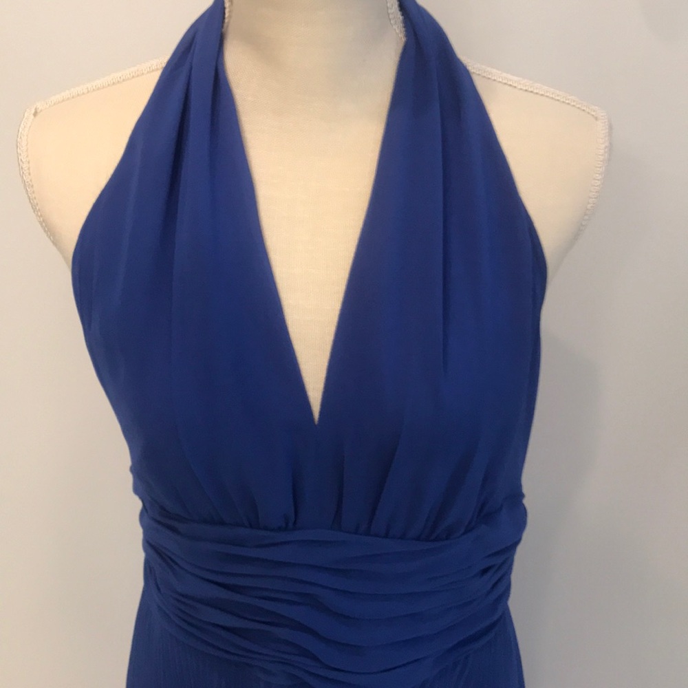 Royal Blue Halter Dress With Pleated Bottom! - Gem